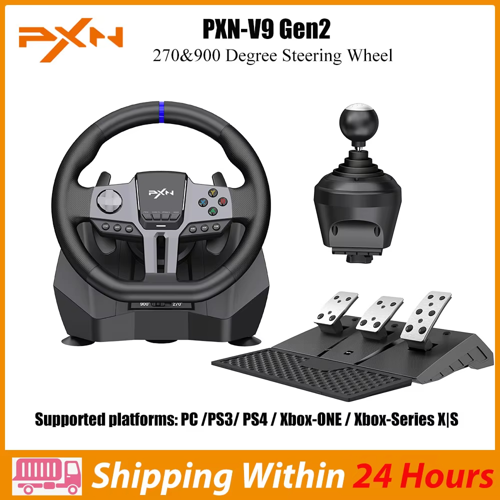 PXN V9 Gen2 Racing Steering Driving Wheel 270°/ 900° Vibration Gaming Steering Wheel for PS4,PC ...