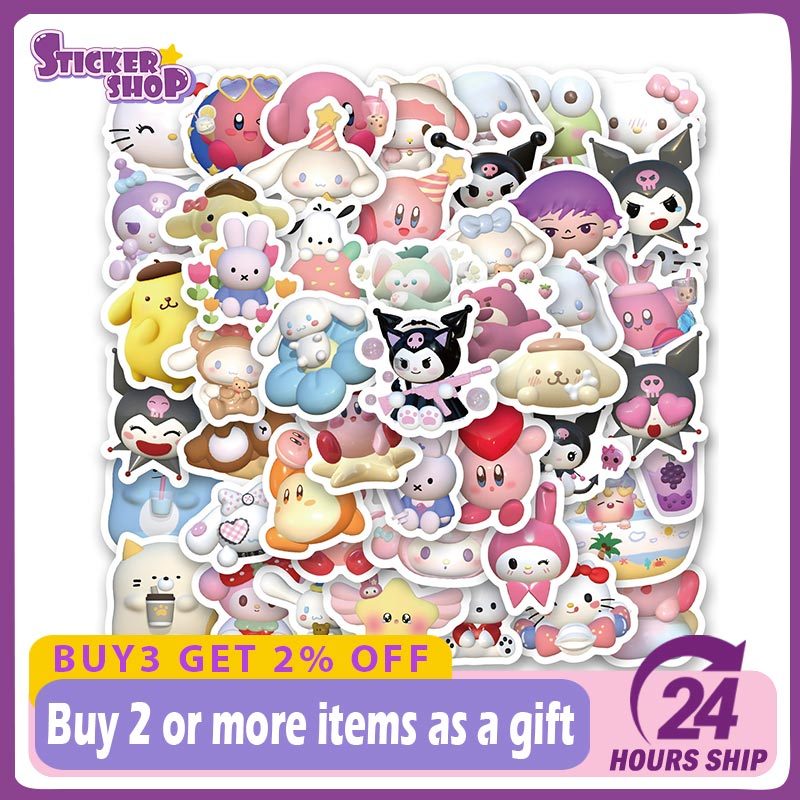 105pcs 3D Sanrio Stickers Cartoon Cute Kuromi My Melody Hello Kitty ...