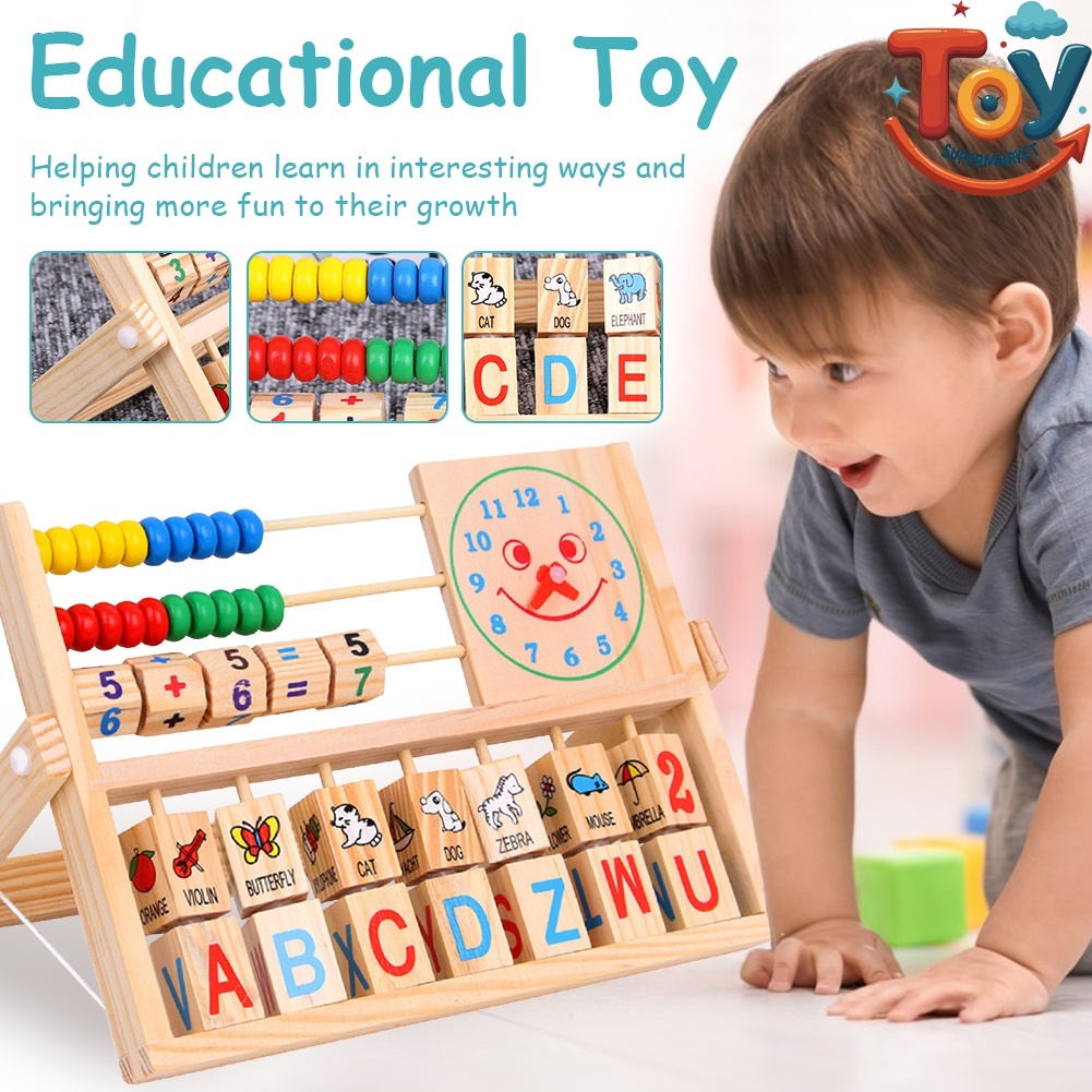 Kids Row Wooden Beads Abacus Count Frame Teaching Aid Math Educational ...