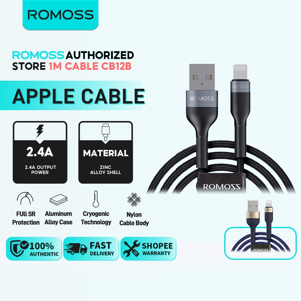 Romoss Cb12b 1m 2m Cable 2.4a Fast Charging Cord Nylon Braid Data ...