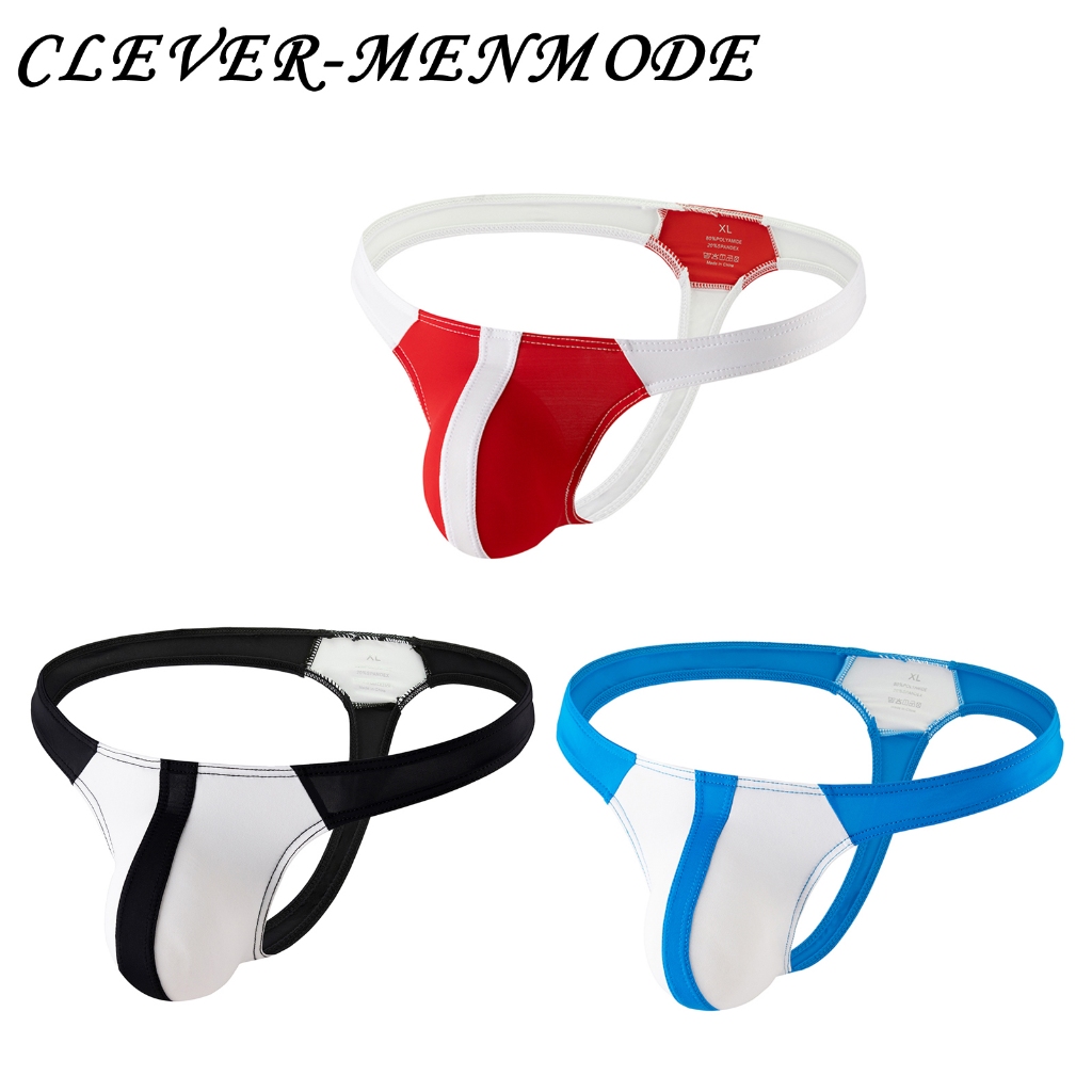 CLEVER-MENMODE Sexy Thongs Men Patchwork Low-Rise Sheer G-String High ...