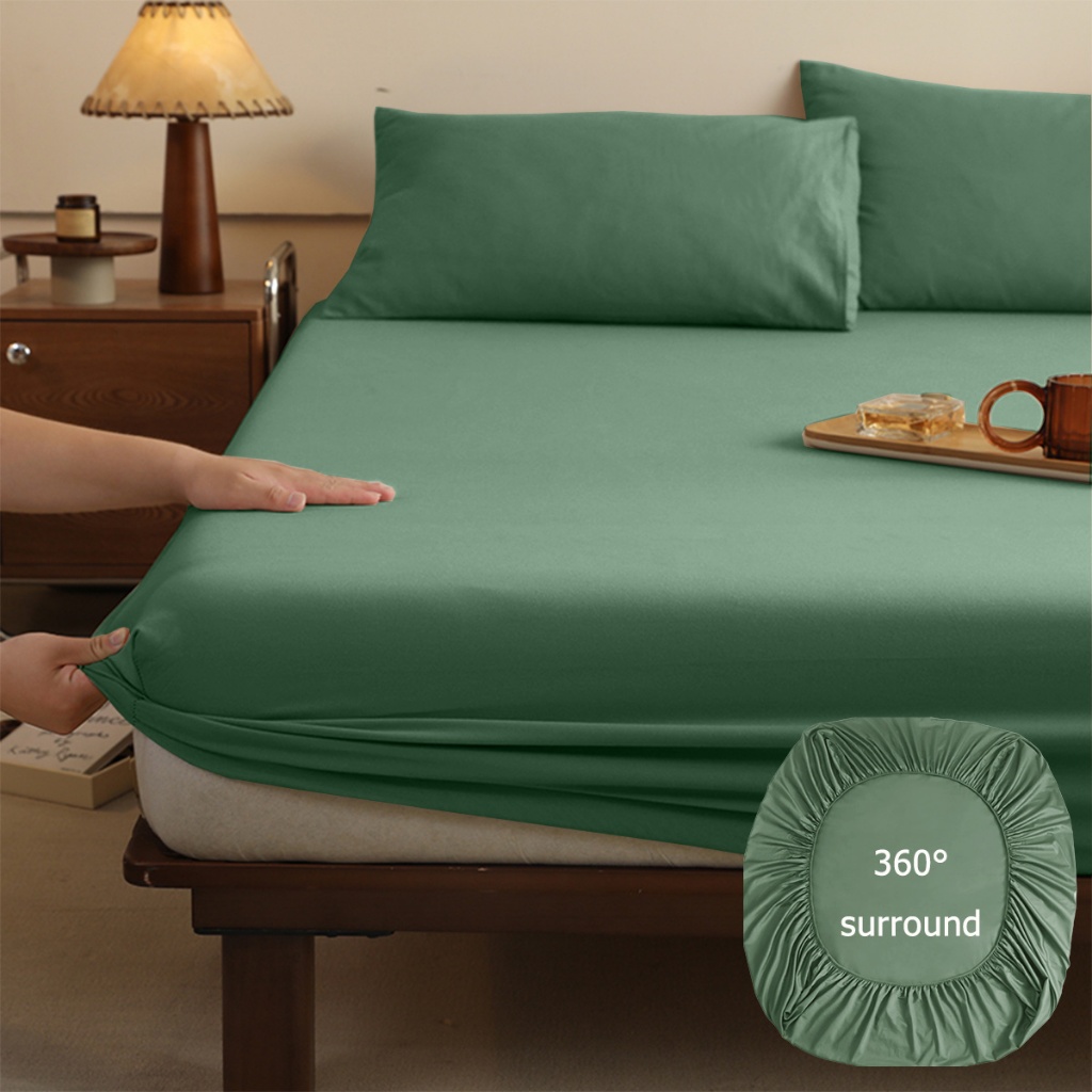 3In1 Plain Sheet Set Bedsheet Single/Double/Queen/King Bed Sheet Fully ...