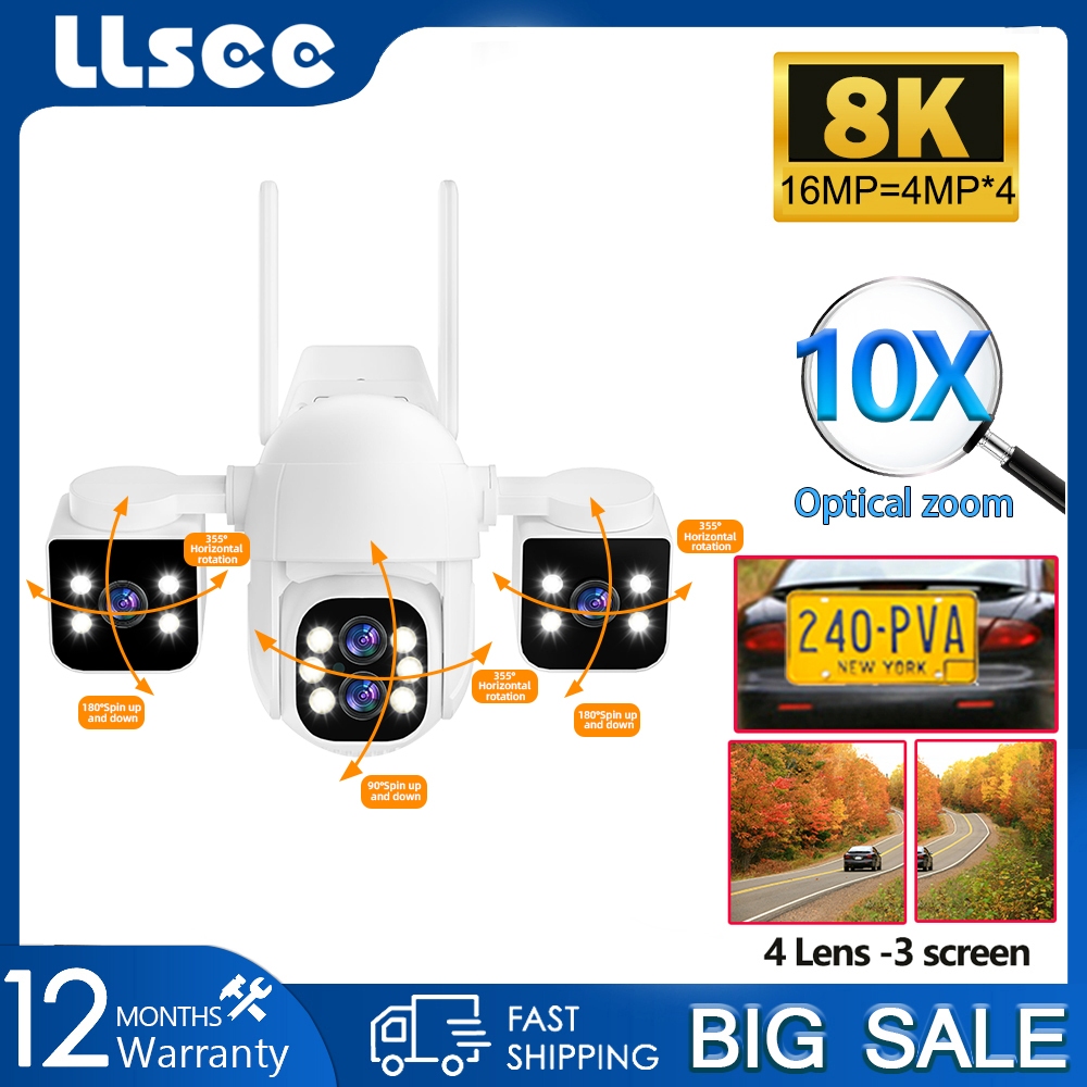 LLSEE 8K 16MP four lens three screen 10x optical zoom WIFI connection 360 CCTV outdoor ...
