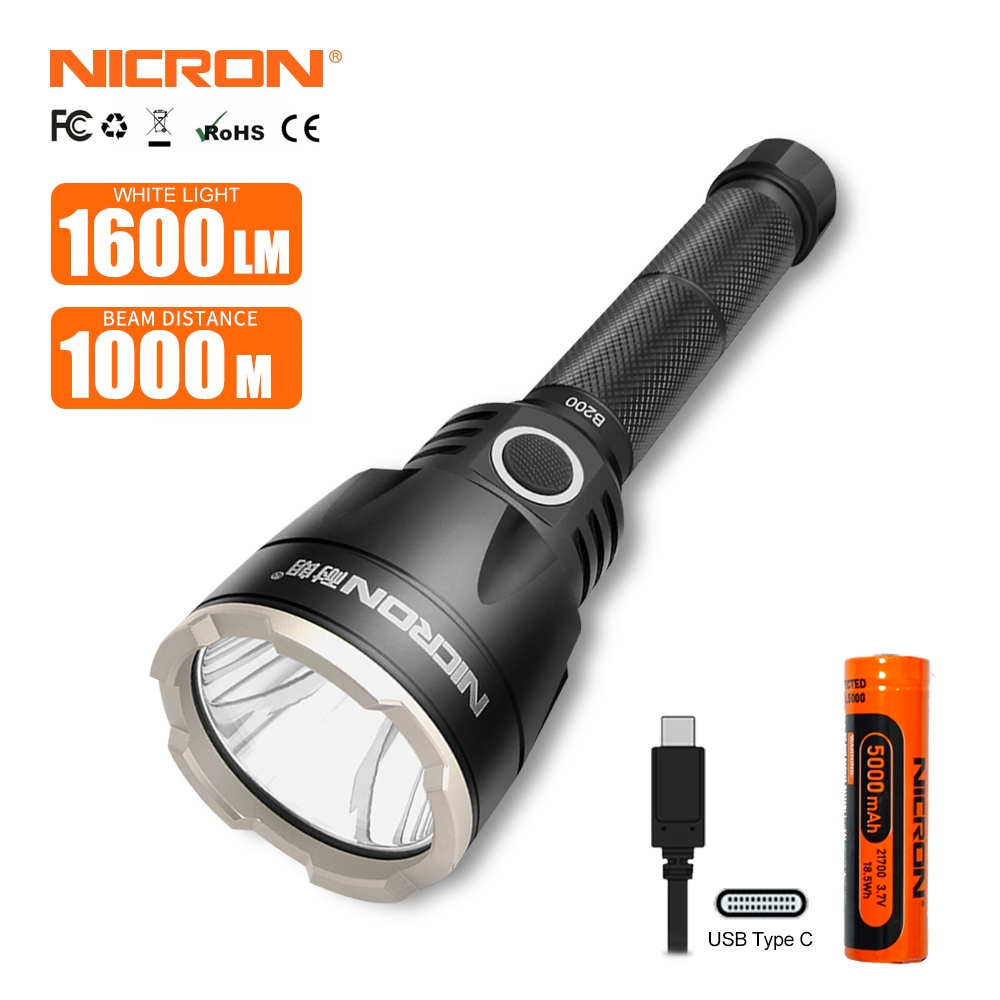 NICRON LED Flashlight B200 high Brightness 1600 lumens Tactical ...