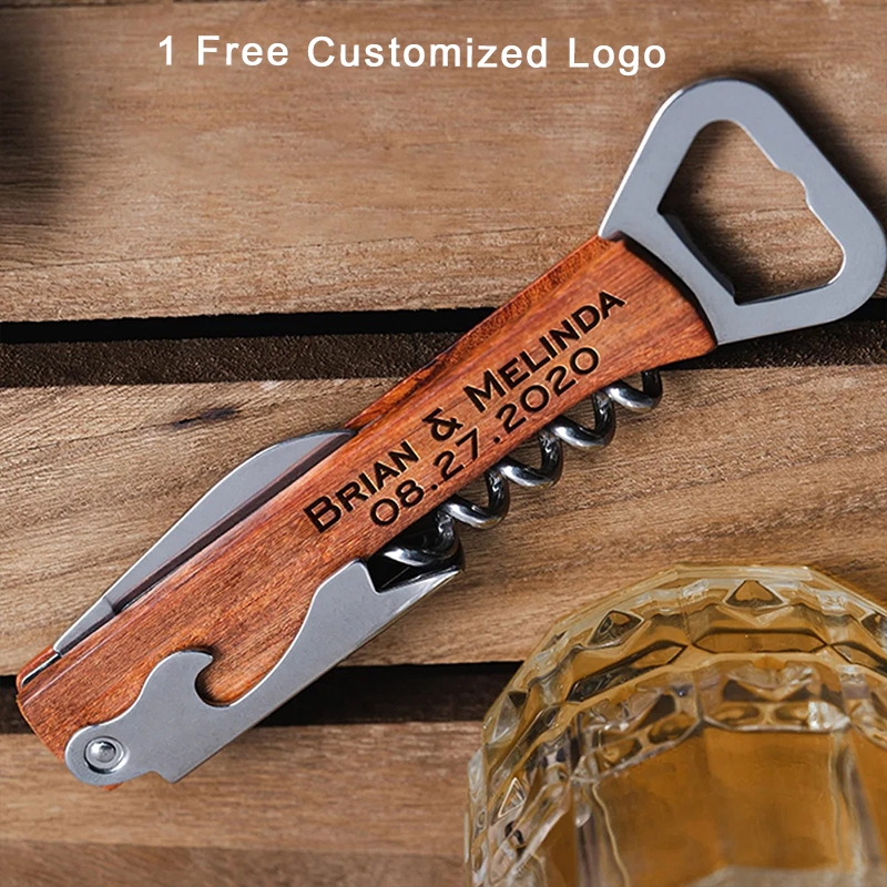 1pcs Free Custom Wooden Beer Bottle Opener Engraving Logo Wedding Key ...