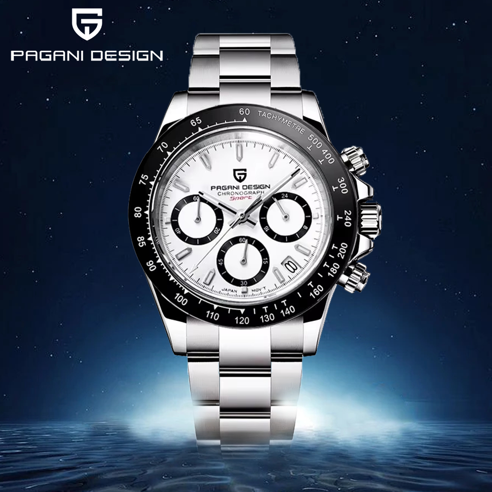 PAGANI DESIGN Original 40MM Men Quartz Watch Seiko VK67 Rainbow Bezel ...