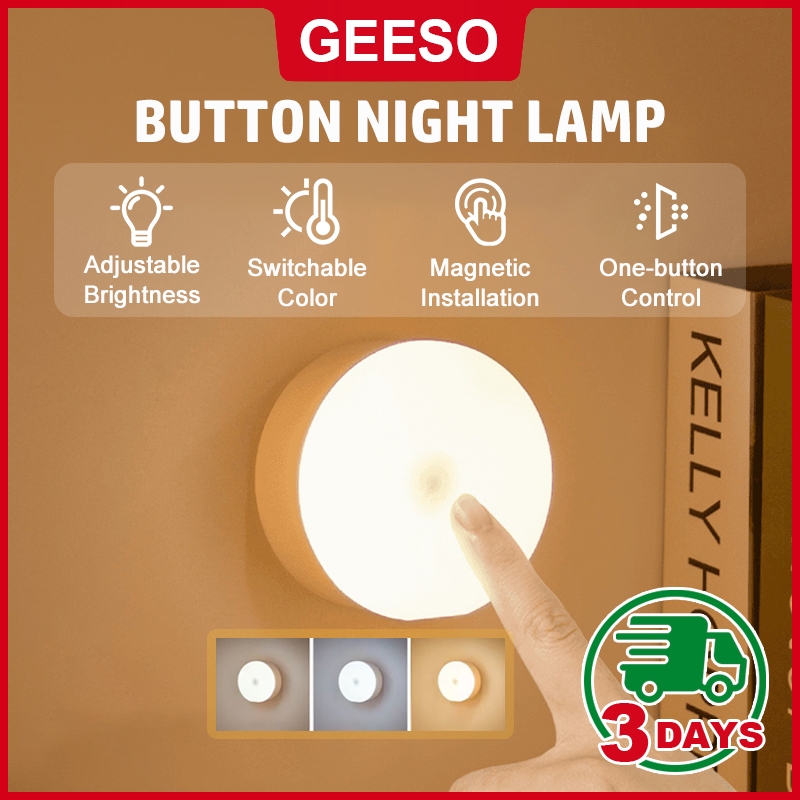 GEESO Portable Push LED Lamp Night Light USB Rechargeable Stick-on Push ...