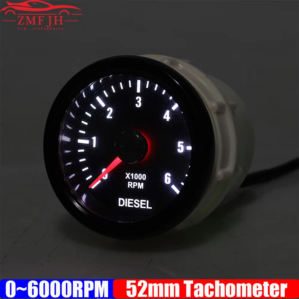 2" 52MM Tachometer White Light Point 0-6000 RPM Tacho Meter Electrical ...