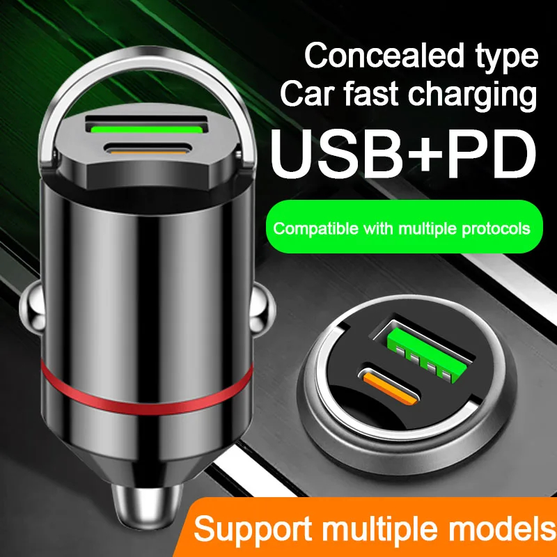 100W Dual Ports Mini USB Car Charger Super Fast Charging Aluminum Alloy ...