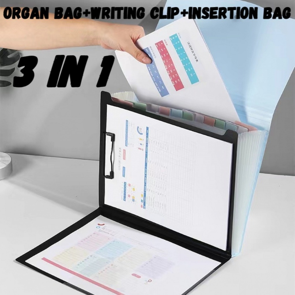 2In1 Long Expanding File Folder Document Organizer Long with Clipboard ...