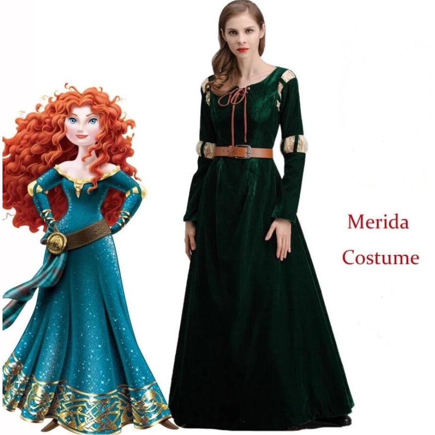 Merida Princess Cosplay Costume for Adult Women Fancy Brave Merida Dark ...