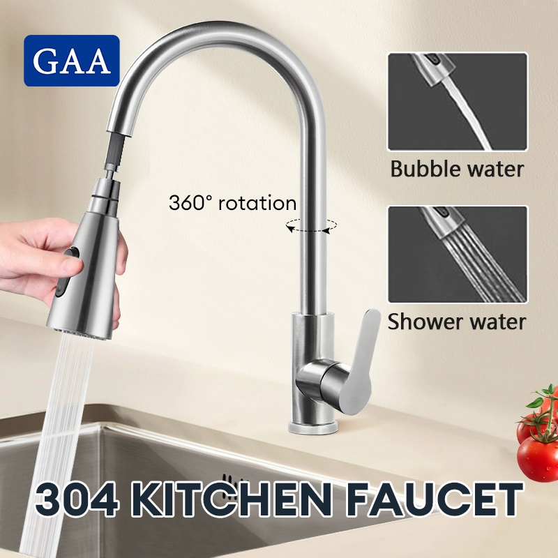 GAA 304 Faucet Kitchen Basin Tap Stainless Steel Mixing Tap 360°Swivel ...