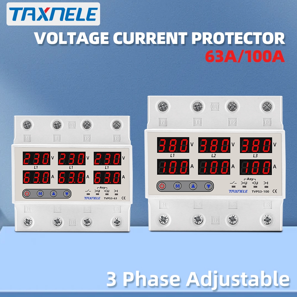 TAXNELE Three Phase Voltage Current Relay Protector 63A 100A 220V 380V ...