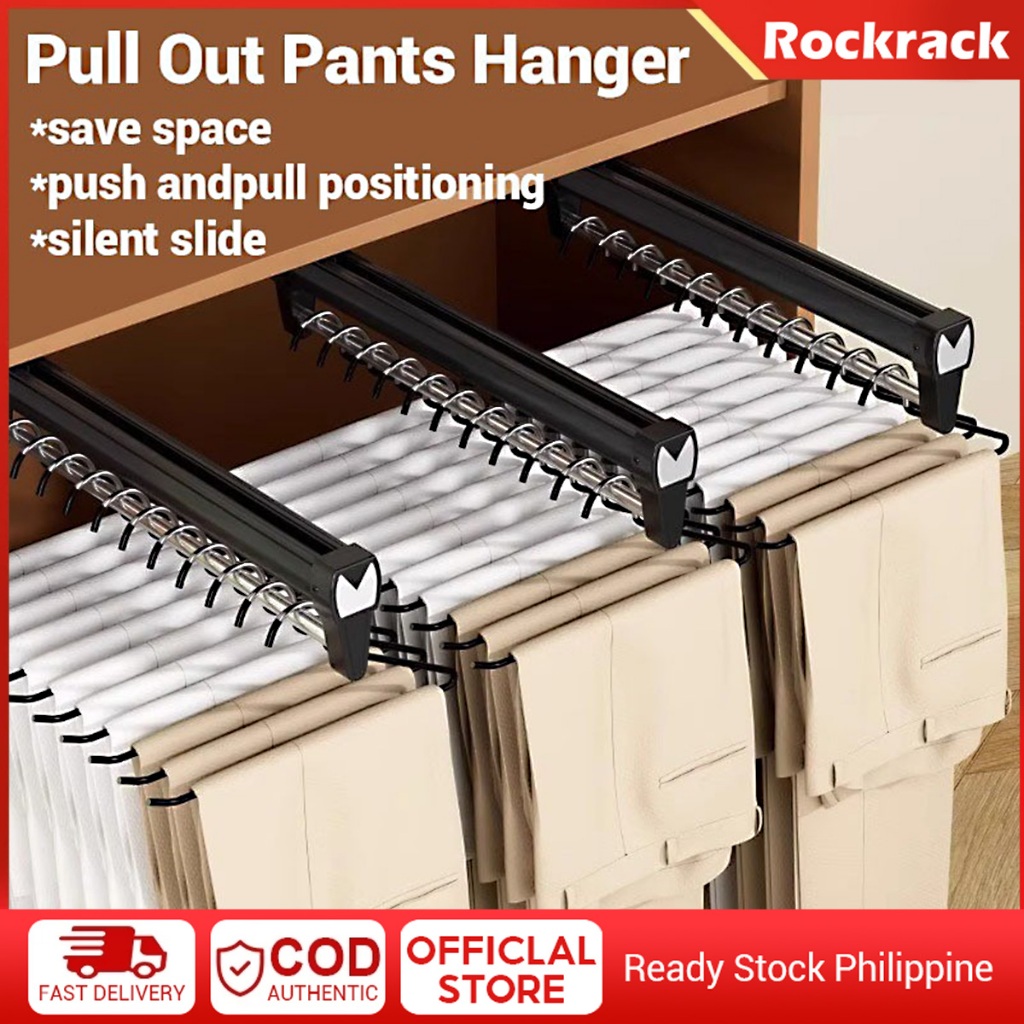 Pull Out Pants Hanger Rack Sliding Wardrobe Organizer Clothes Hanger ...