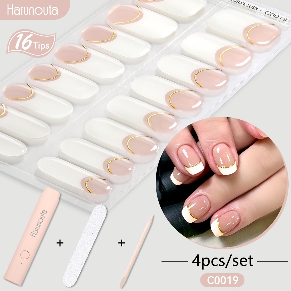 Harunouta 1 Set 16Tips Semi Cured Gel Nail Sticker Jelly Bling Glitter ...