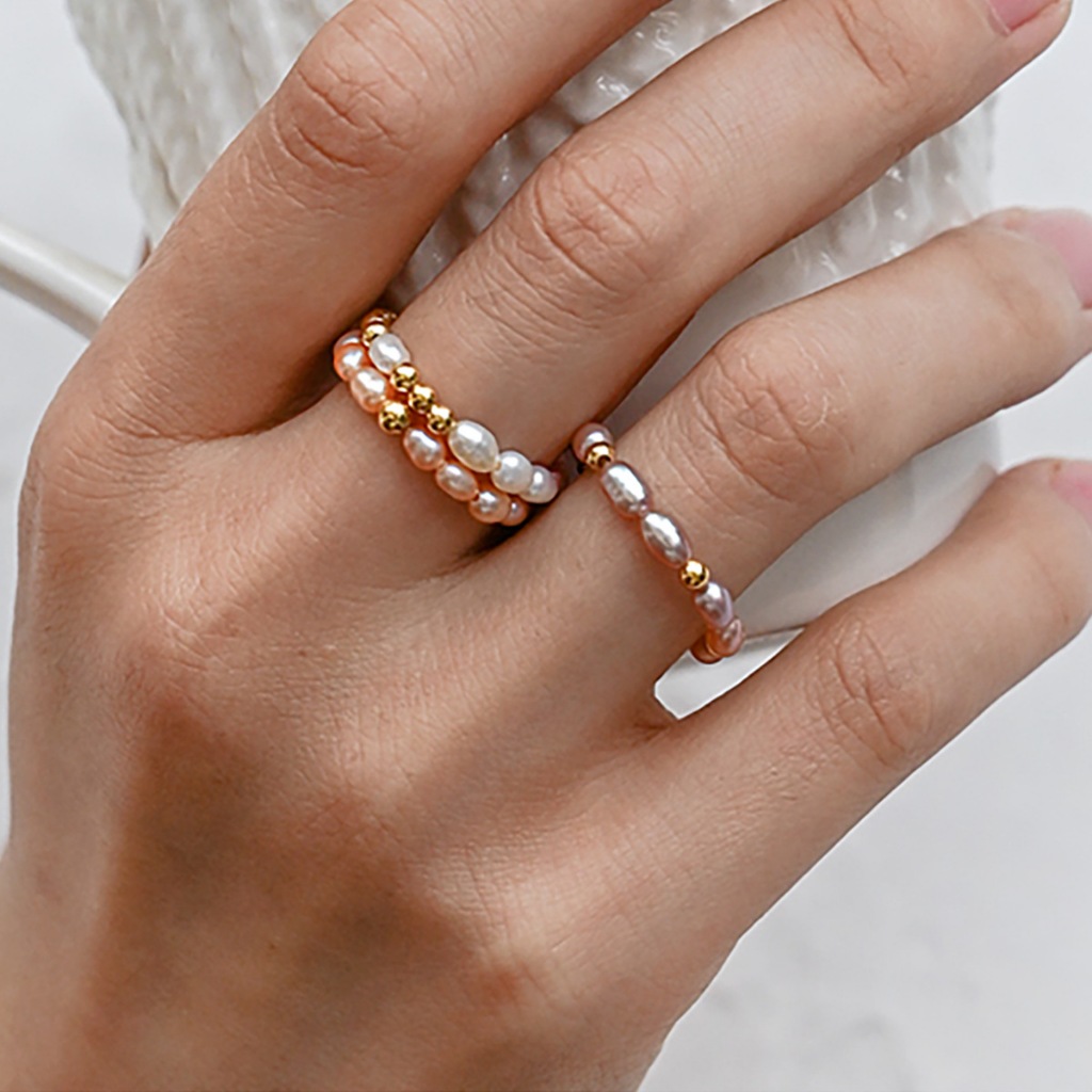 Freshwater Pearl Rice-Shaped Pearl Ring Temperament Stackable Pearl Ring | Shopee Philippines