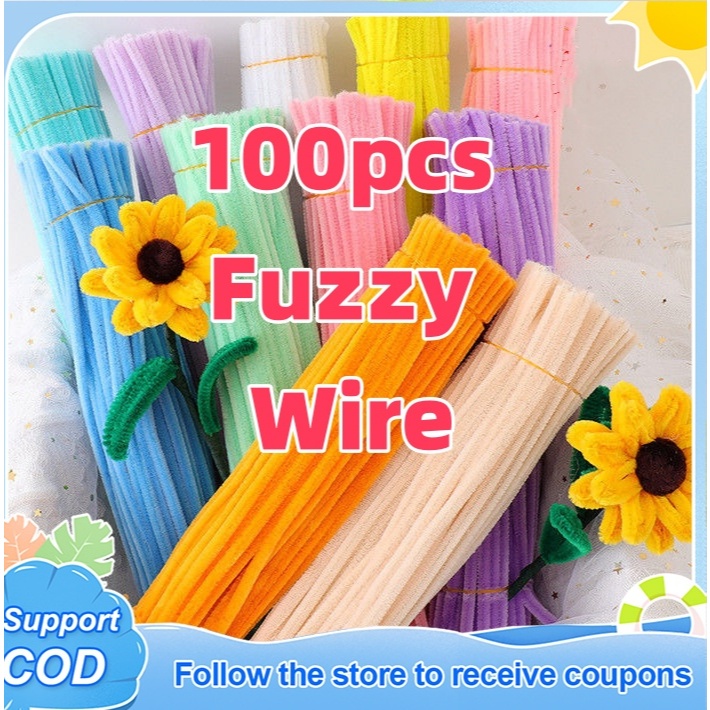 100PCS Colored Chenille Wires Fluffy Sticks DIY Craft Fuzzy Stems Twist ...