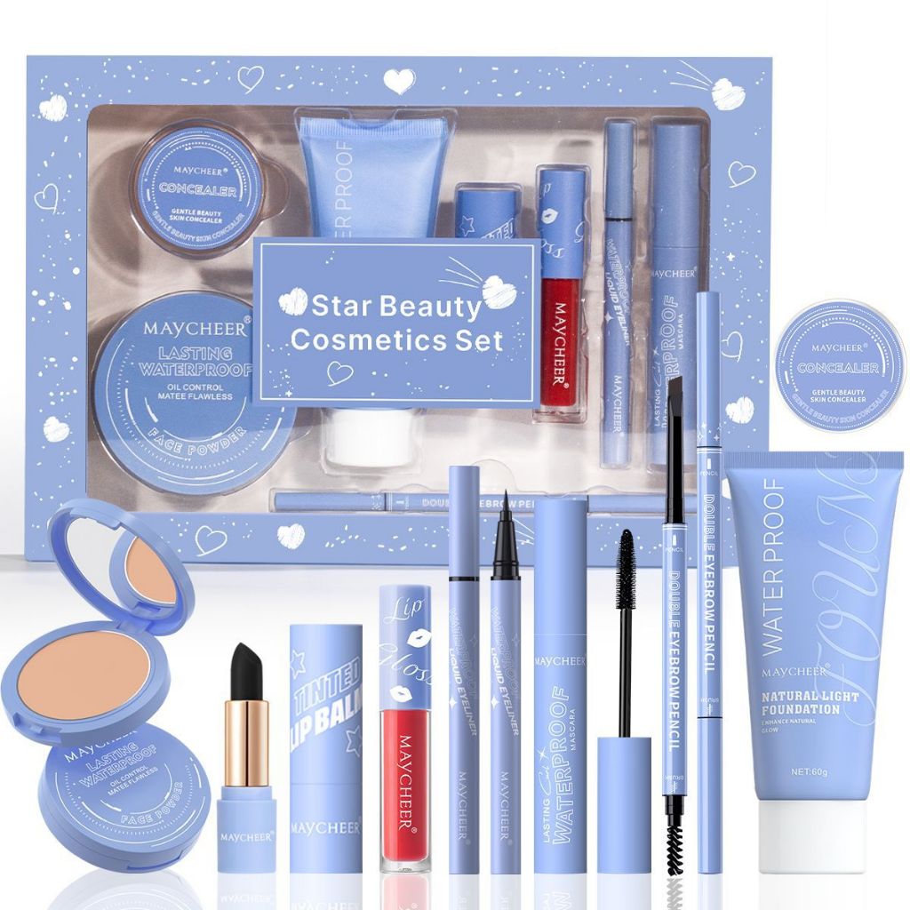 MAYCHEER make up set complete Lipstick Lip Glaze Eyebrow Pencil Mascara ...