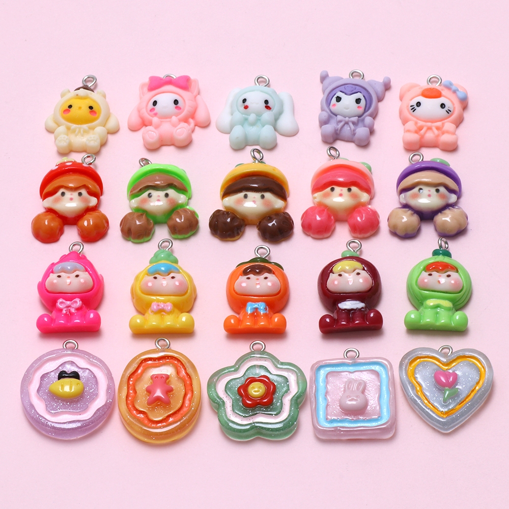 10Pcs cute girls Pendants Resin Cartoon Charms round for DIY Jewelry ...