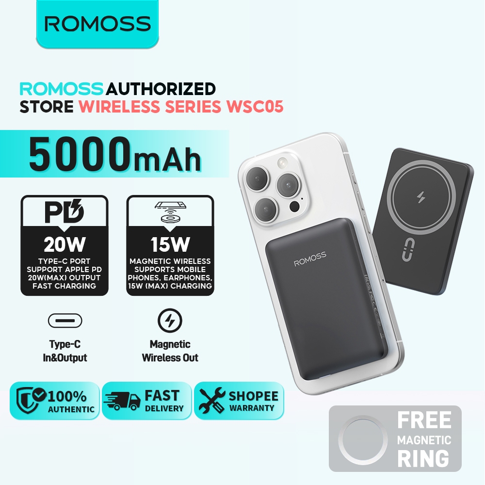 Romoss Wsc05 5000mAh Power Bank 20W Type-C Output Port & Wireless Fast Charging Magnetic ...