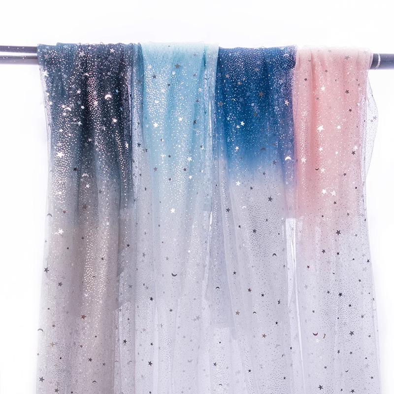 Gradient star moon sequined mesh silver dot mesh polyester glitter mesh ...
