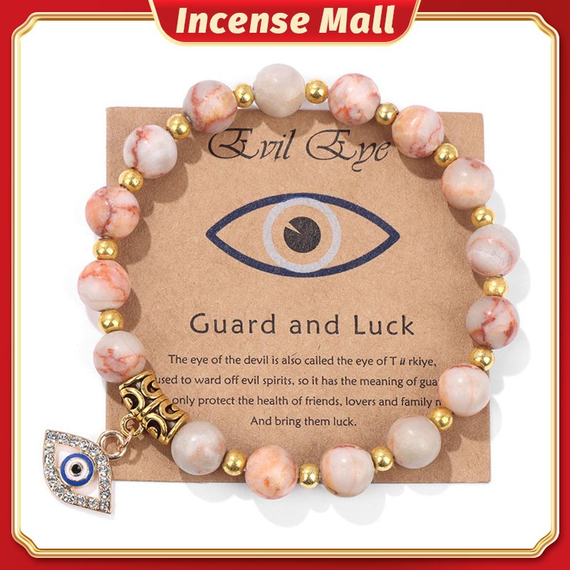 Blessed Evil Eye Bracelet 8mm Natural Stone Beads Cleaned Lucky Amulet ...