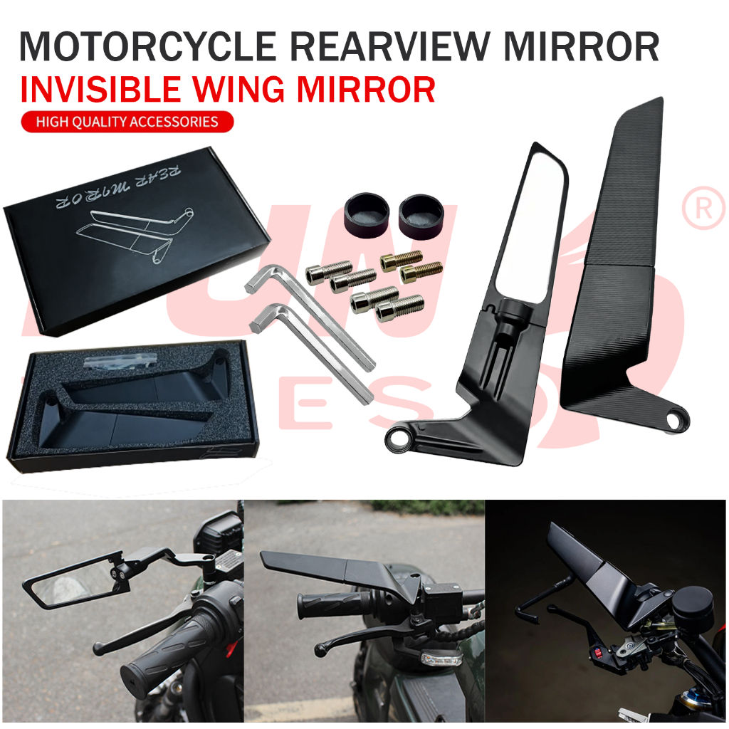 Universal Motorcycle Side Mirror Rearview Mirrors Wind Wing Rotating ...