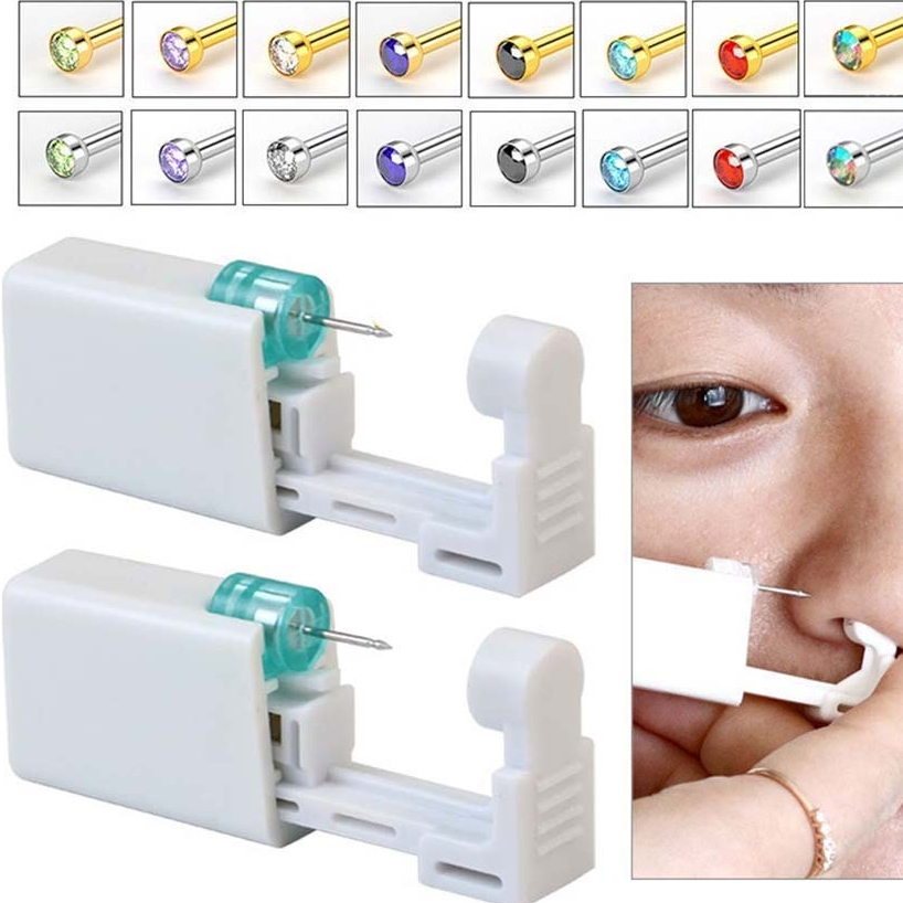 2PCS Disposable Nose Piercing Gun with Buit-in Nose Studs-Safety Self ...