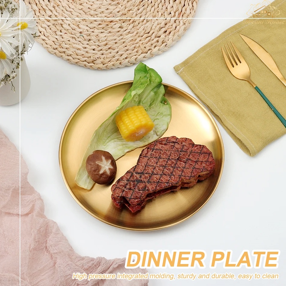 Round Stainless Steel Dinner Plates Korean cuisine Disc Anti-fall Gold ...