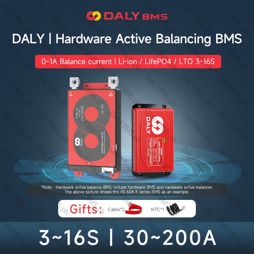 DALY Haedware BMS +Hardware active balancer lifepo4 BMS 12v 24v 36v 48v 40a 60a 100a 150A 200A ...