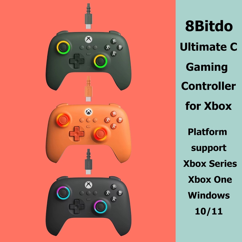 8BitDo Ultimate C Wired Gaming Controller for Xbox, RGB Lighting Fire ...