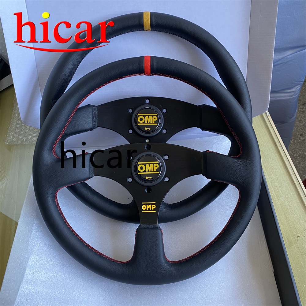 14 Inch OMP Steering Wheel Leather Red/yellow Line JDM Sport Steering ...