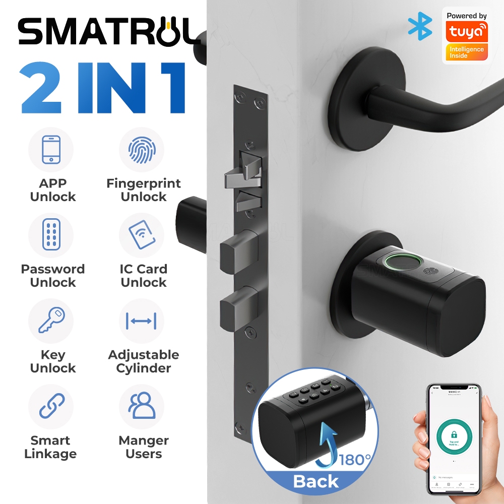 SMATRUL Tuya Bluetooth BLE Fingerprint Passcode Keypad Door Lock Knob ...