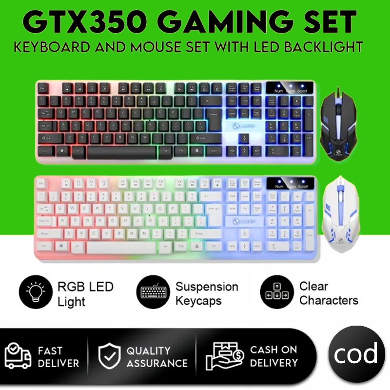 GTX350 Laptop Keyboard and Mouse Set Gaming Rainbow LED Backlit USB ...