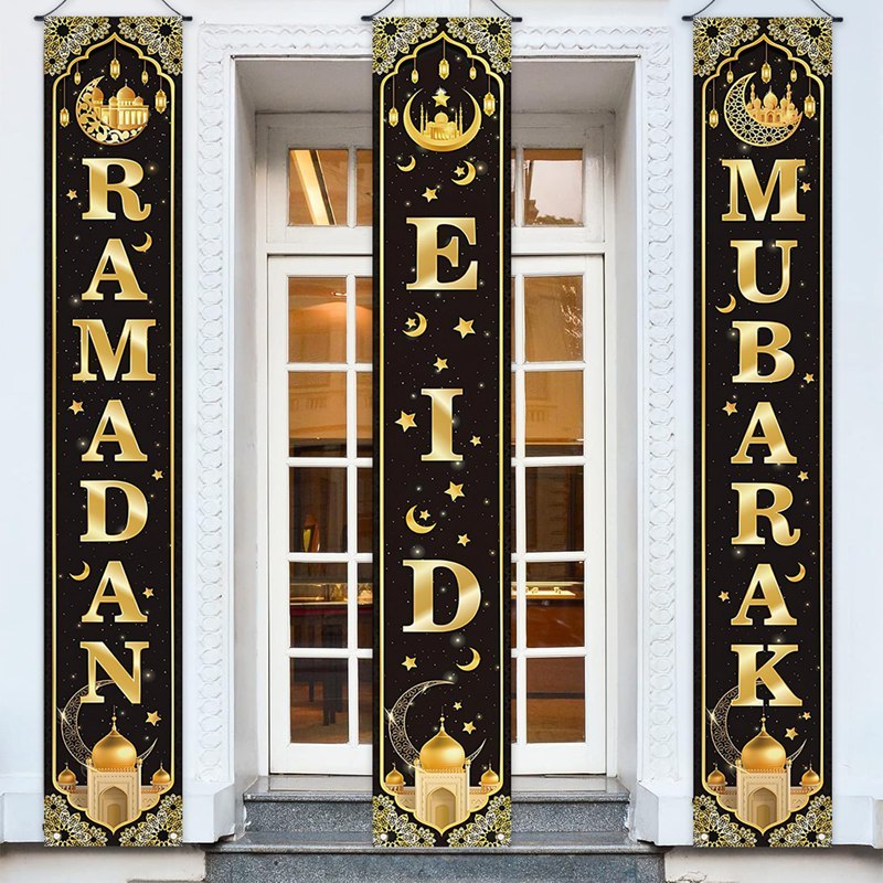 3pcs EID Mubarak Polyester Door Curtain Islamic Muslim Party Decor ...