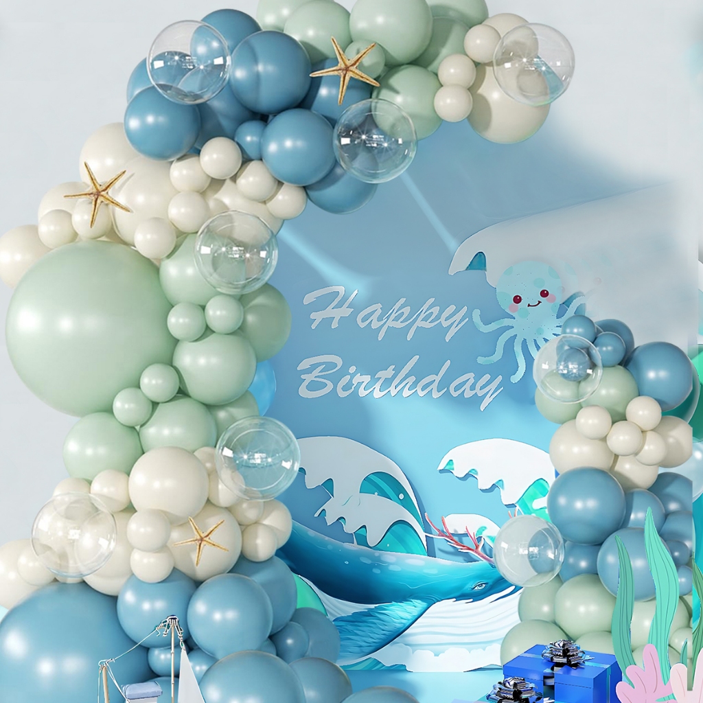 99pcs Ocean Blue Sand White Balloon Garland Birthday Decoration Set ...