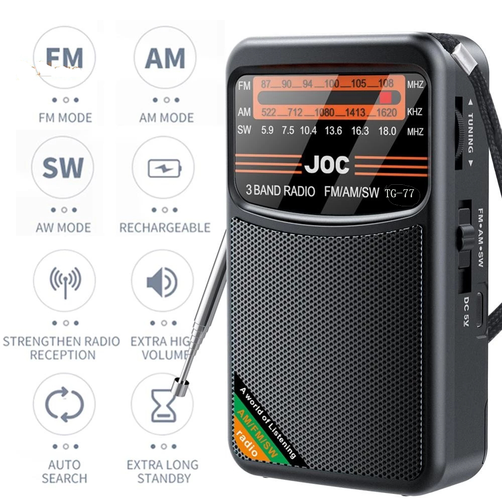 2025 new JOC Type-c Rechargeable Mini Portable Radio & FM/AM/SW Multi ...