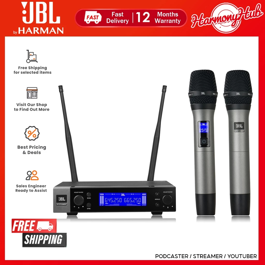 JBL VM-200 VM-300 Dual Channel UHF Karaoke Wireless Microphone System ...