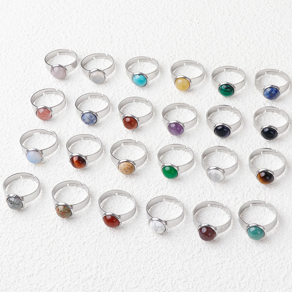 Round Stones CAB Ring Adjustable Stainless Steel Ring Finger Jewelry ...