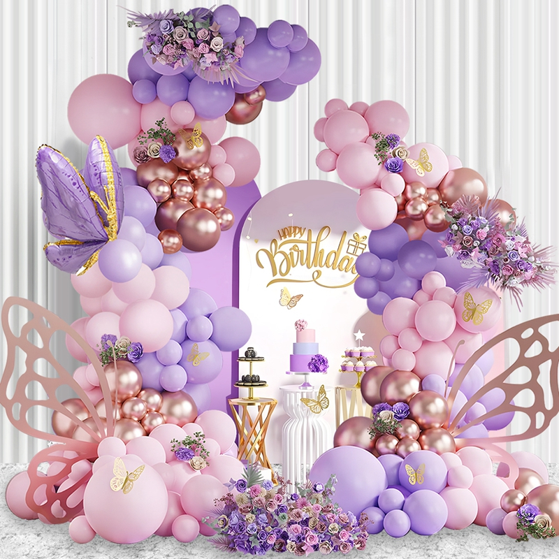 118pcs Violet Pink Butterfly Balloon Set Pastel Pink Lilac Purple Latex ...