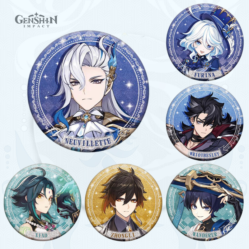 Genshin Impact 58mm Silver scallion Double flash badge Neuvillette ...