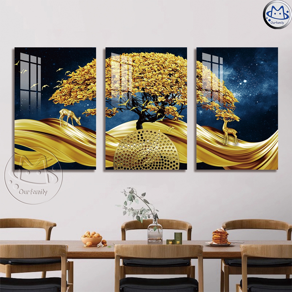 3pcs/Set Money Tree Fortune Tree Wall Decoration Painting Deer ...