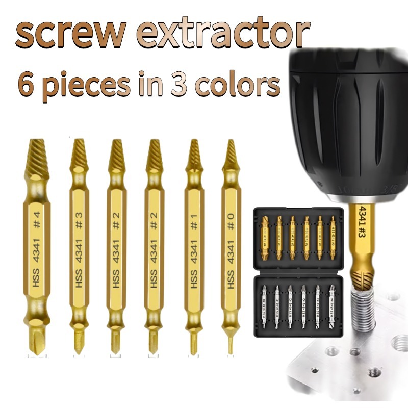 Damaged Screw Extractor Drill Bit Set 6PCS, bolt extractor tool damage ...