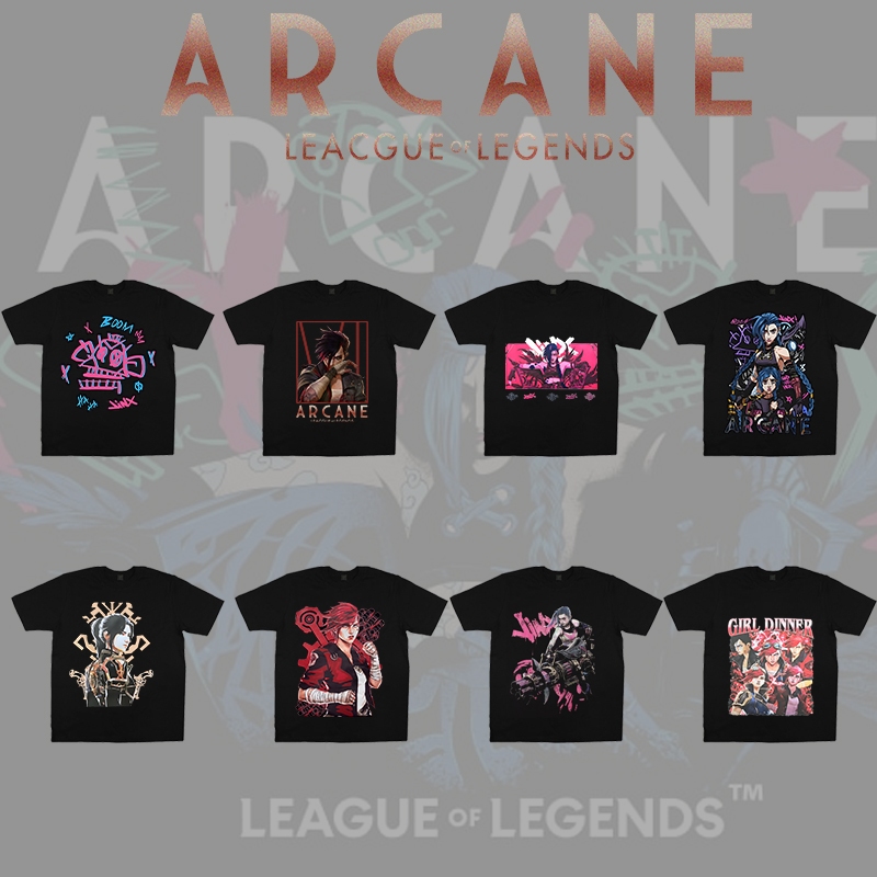 LEAGUE OF LEGENDS ARCANE Merch Cotton T-shirt JINX EKKO VI CAITLYN ...