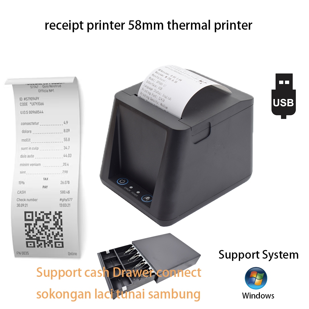 High Quality 58mm USB Wired Inkless Receipt For PC Retail Store Thermal ...