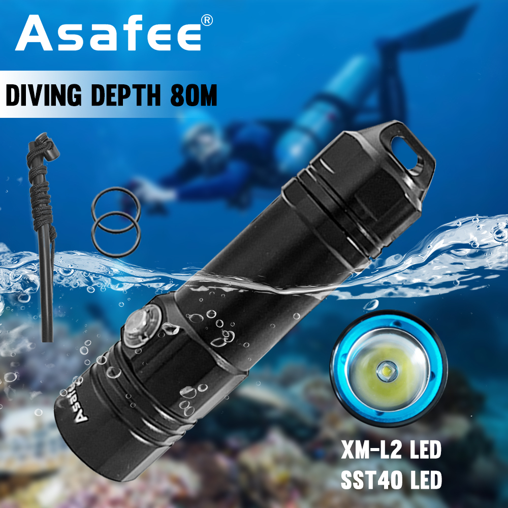 Asafee AF12D Super Bright Diving Flashlight L2 /SST40 LED torch ...