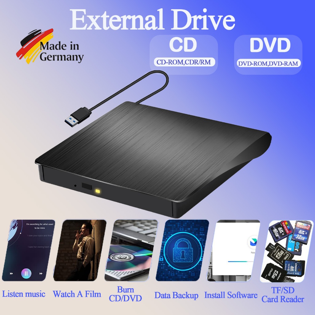 External DVD Optical Drive USB TypeC 3.0 CD DVD ROM CD RW Player Reader ...