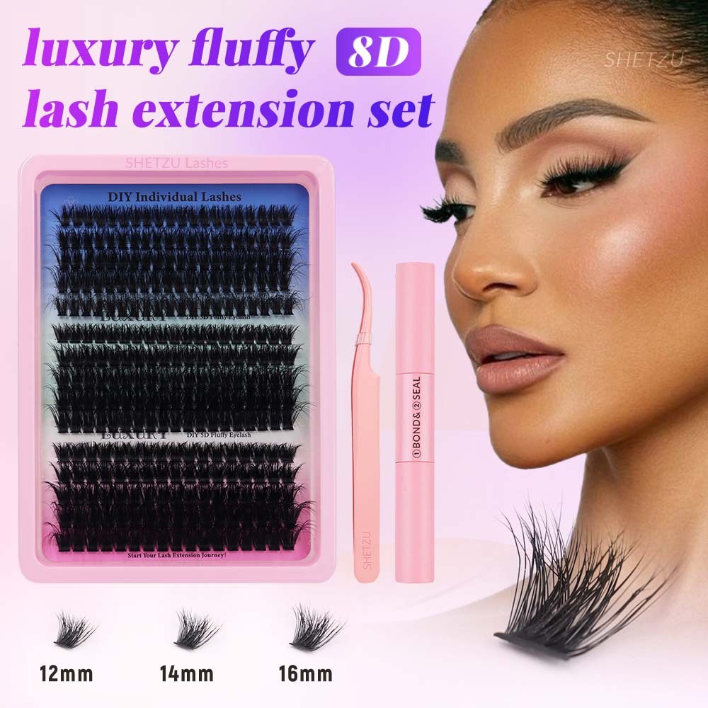 SHETZU 280PCS D Curl Wispy Lash Clusters Set - 80D+100D Eyelash Extensions | Pro-Level DIY ...