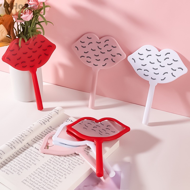 Home Eyelash Extension Handheld Makeup Mirror Lip Shape Makeup Vanity ...