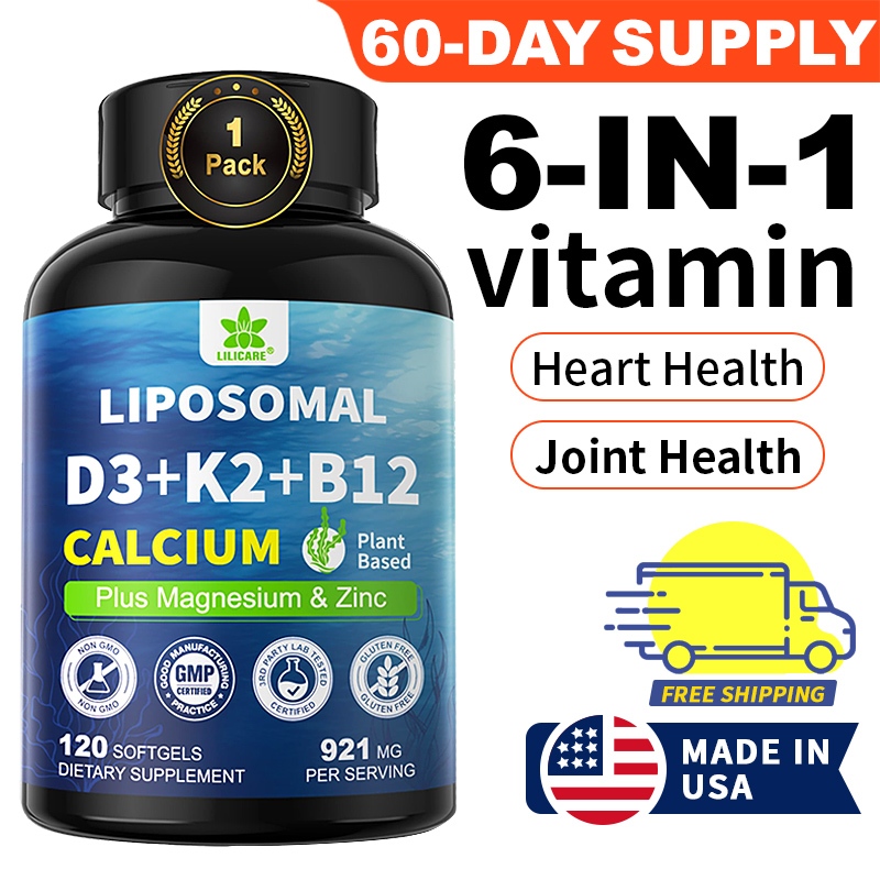 [COD] Lilicare 6-in-1 Liposomal Vitamin D3 K2 B12 Calcium Supplement Algae Calcium Magnesium ...